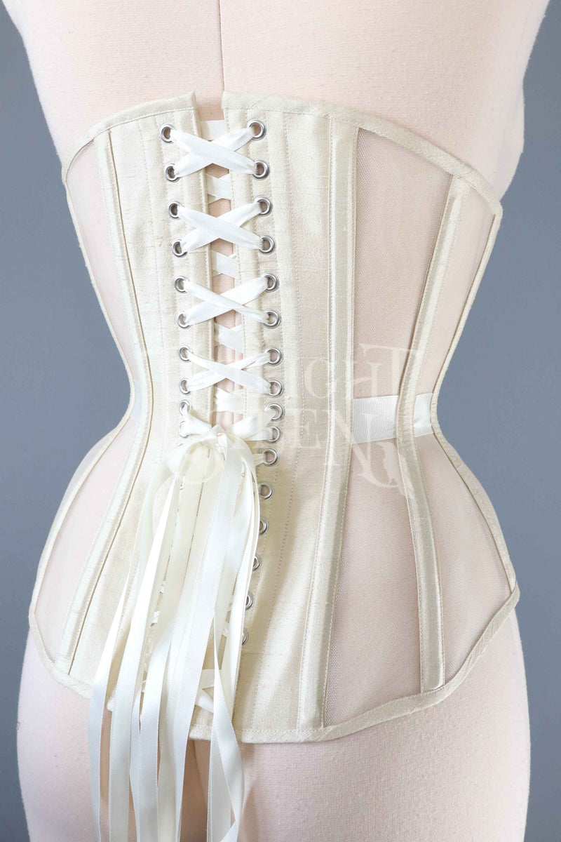 21 INCH VANILLA CREAM SILK & MESH UNDERBUST CORSET – TWILIGHT SIREN
