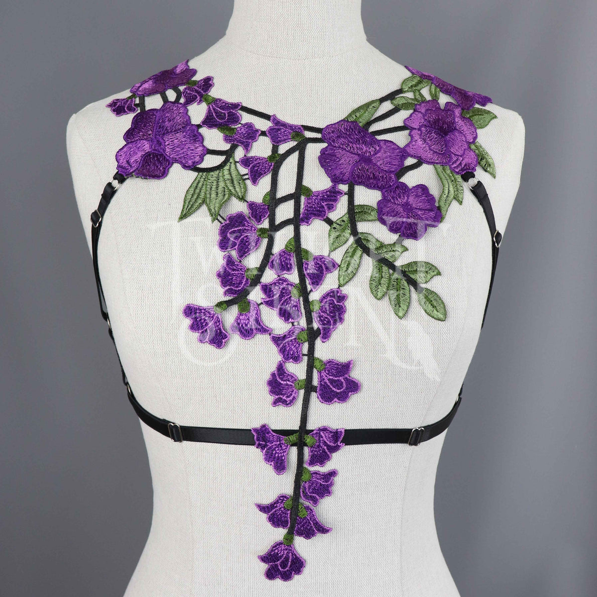 VIOLET PURPLE FLORAL LACE BODY HARNESS BRALET – TWILIGHT SIREN