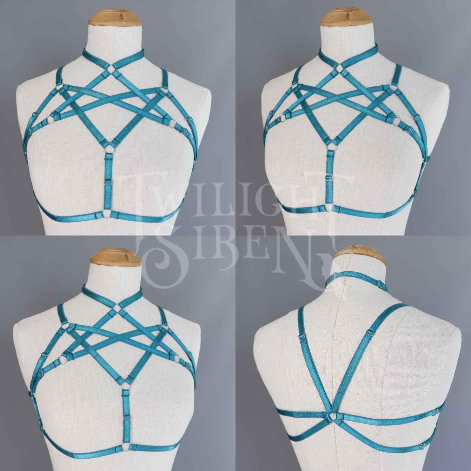 TEAL PETROL GREEN HEXAGRAM SET: BRALET AND THIGH HARNESS – TWILIGHT SIREN
